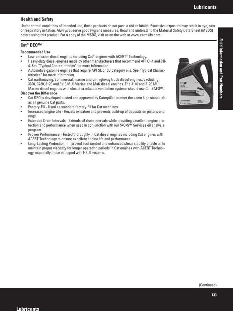 Oli Cat Fluid Info - Part Number | PDF | Motor Oil | Viscosity