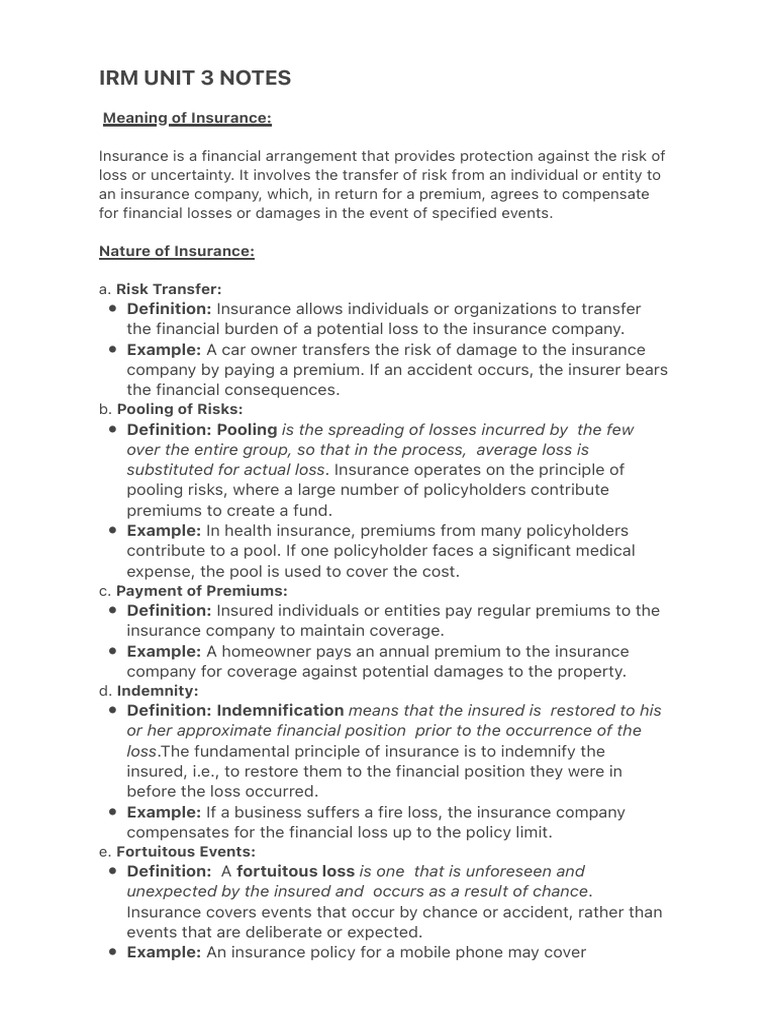 Irm Unit 3 Notes | PDF | Insurance | Life Insurance