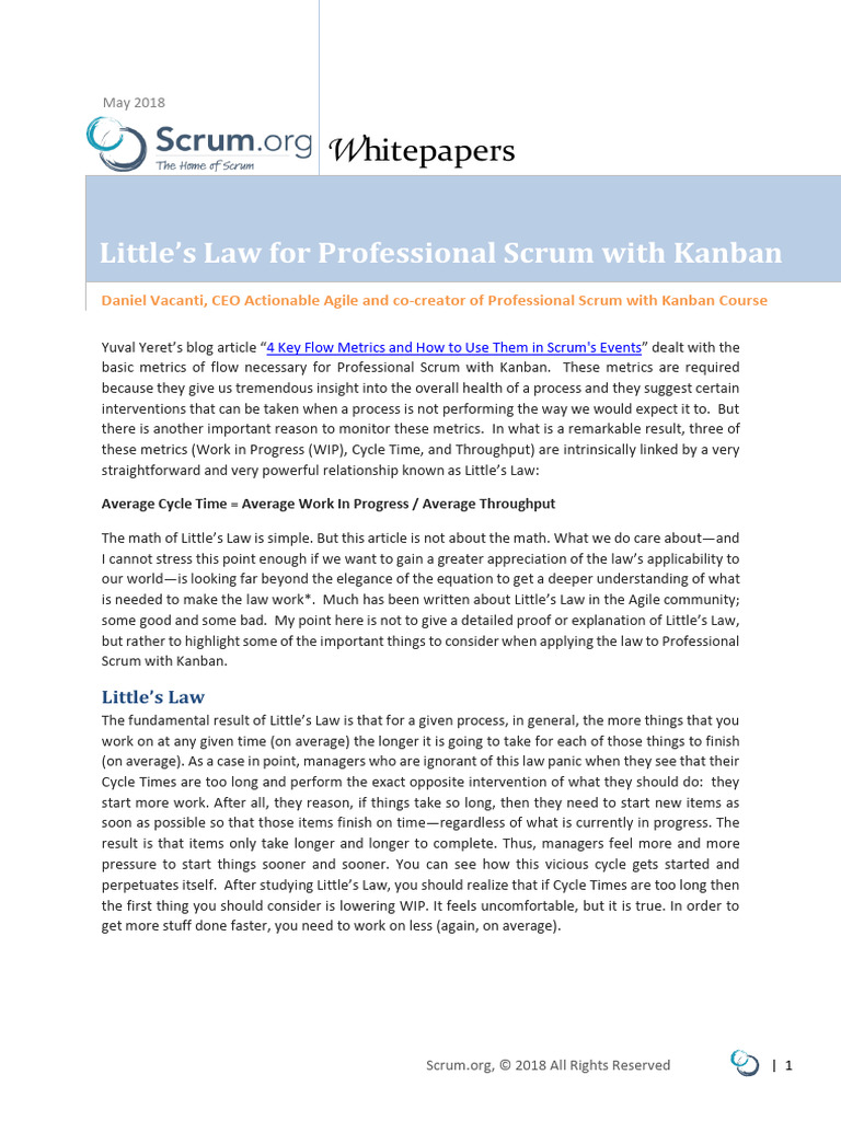 Little's Law For Professional Scrum With Kanban | PDF | Forecasting