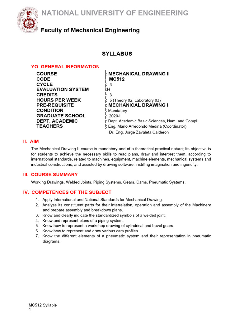 SYLLABUS Mechanical Drawing 2 | PDF | Gear | Pipe (Fluid Conveyance)
