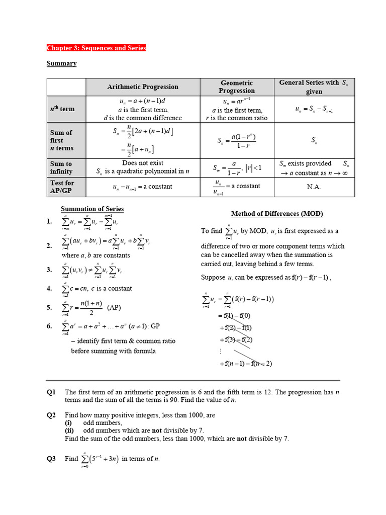 03 Sequence - Series | PDF | Sequence | Arithmetic