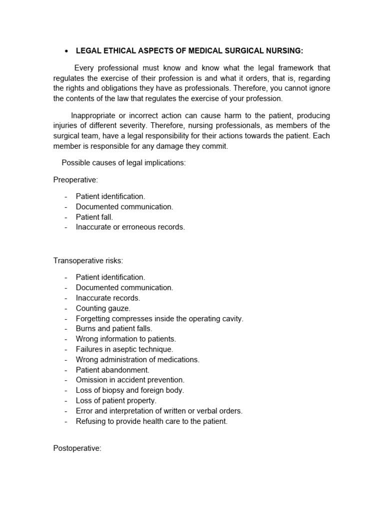 Ethical Legal Aspects of Medical Surgical Nursing | PDF | Surgery | Nursing