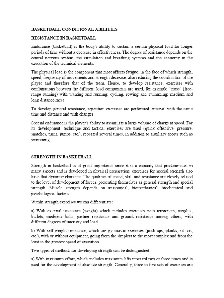 Basketball Conditional Abilities | PDF | Hand | Swimming