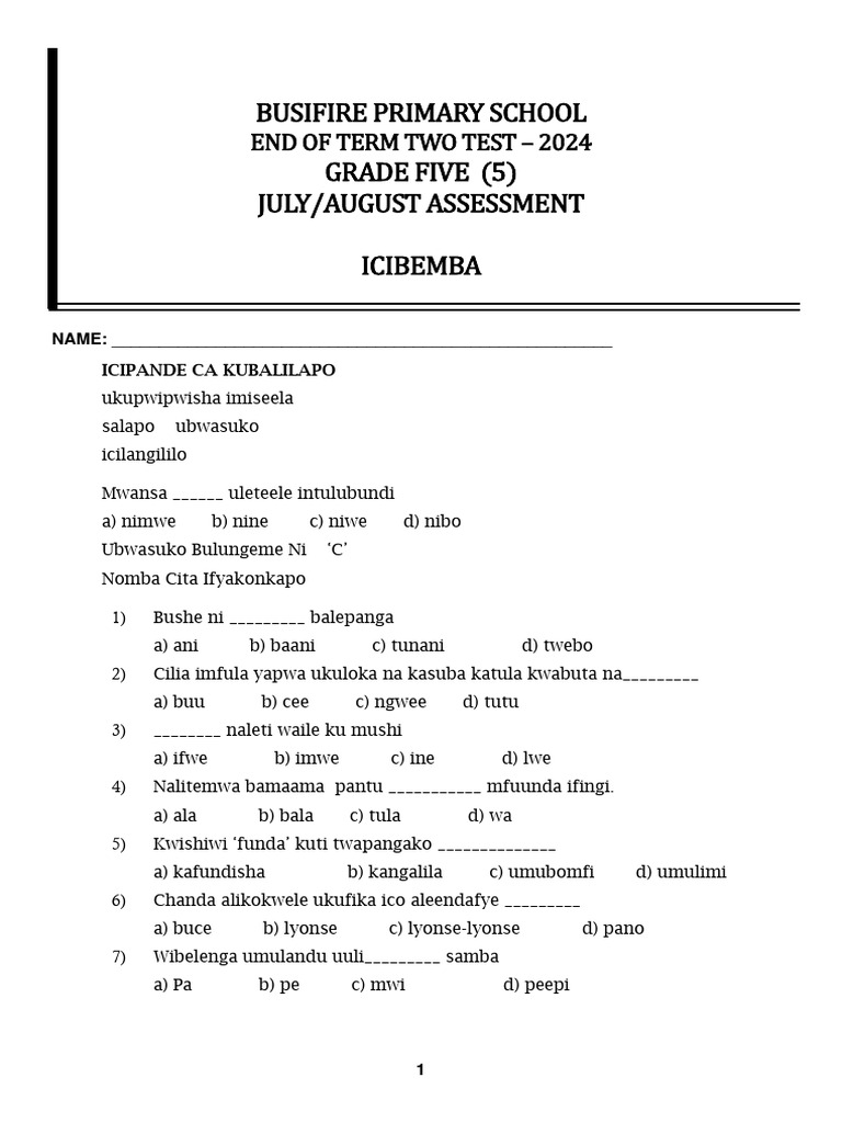 Grade 5 Icibemba | PDF | Languages Of Africa | Languages