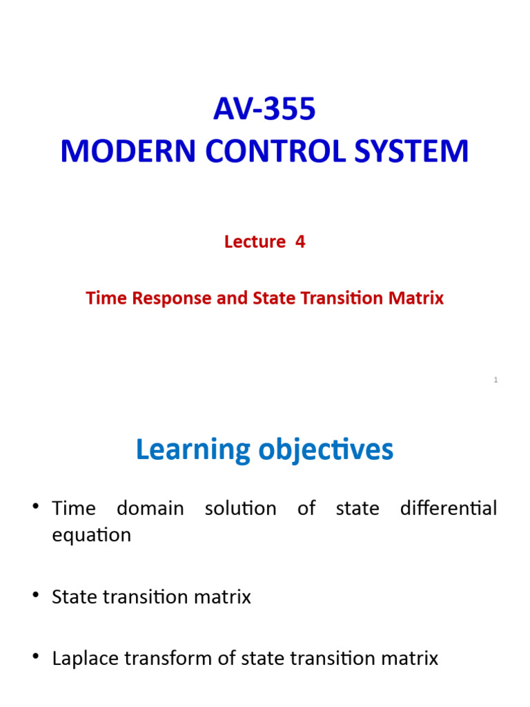 AV355 - MCT - Lec4 - Solution of State Space Equations | PDF | Matrix (Mathematics) | Algorithms