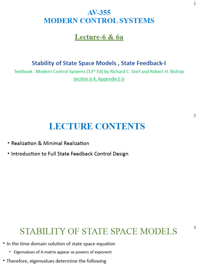 AV355 - MCT - Lec6 & 6a - Full State Feedback | PDF | Control Theory | Eigenvalues And Eigenvectors