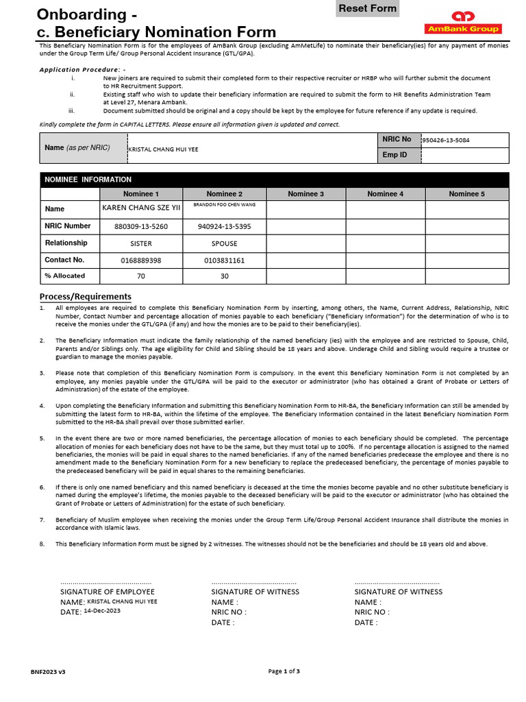 Onboarding Form 2 Kristal | PDF | Probate | Private Law