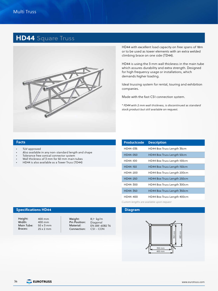 Eurotruss HD44 Square Truss | PDF | Truss | Structural Engineering