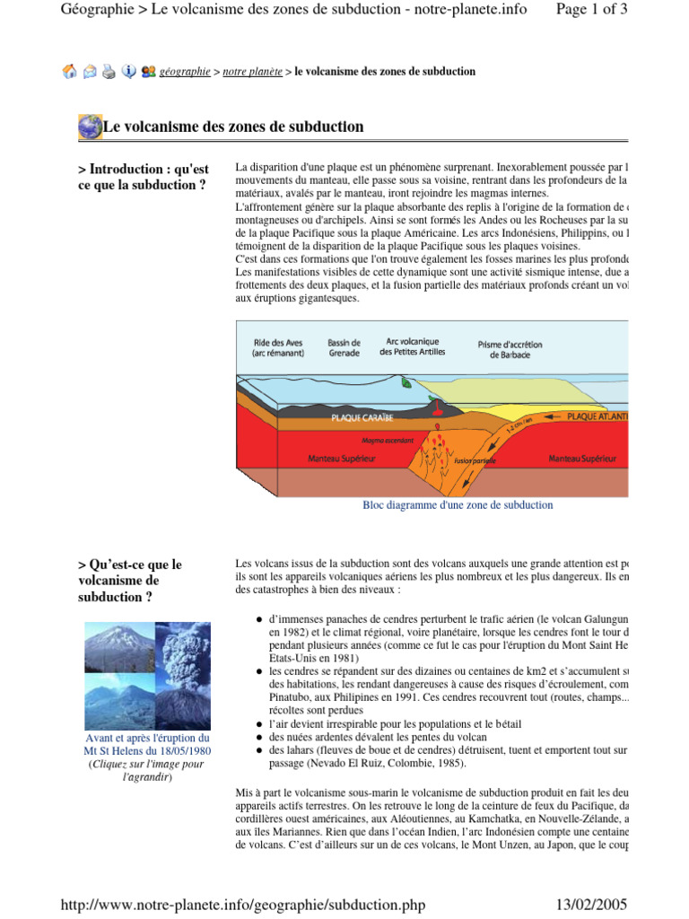 Volcanisme des zones de subduction | PDF | Volcan | Types d'éruptions ...