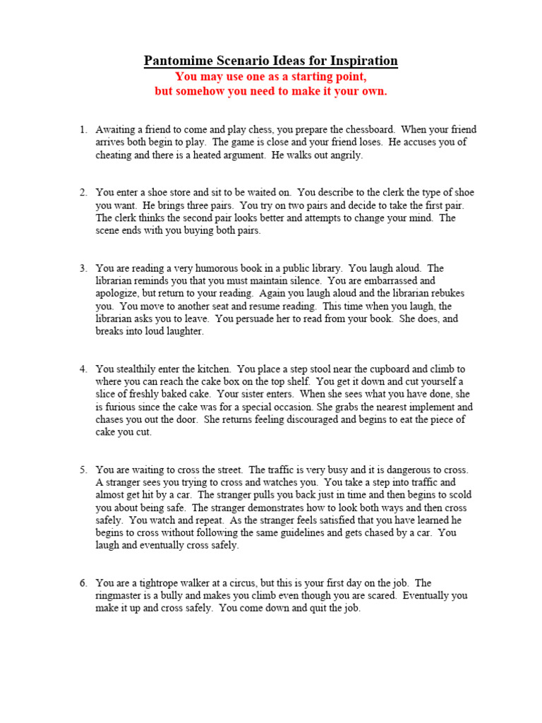 Scenario Ideas For Inspiration | Download Free PDF | Laughter