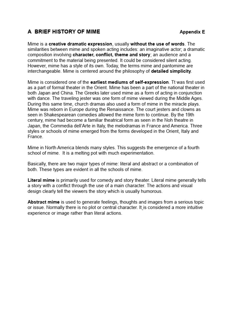 Mime History | PDF | Theatre | Entertainment