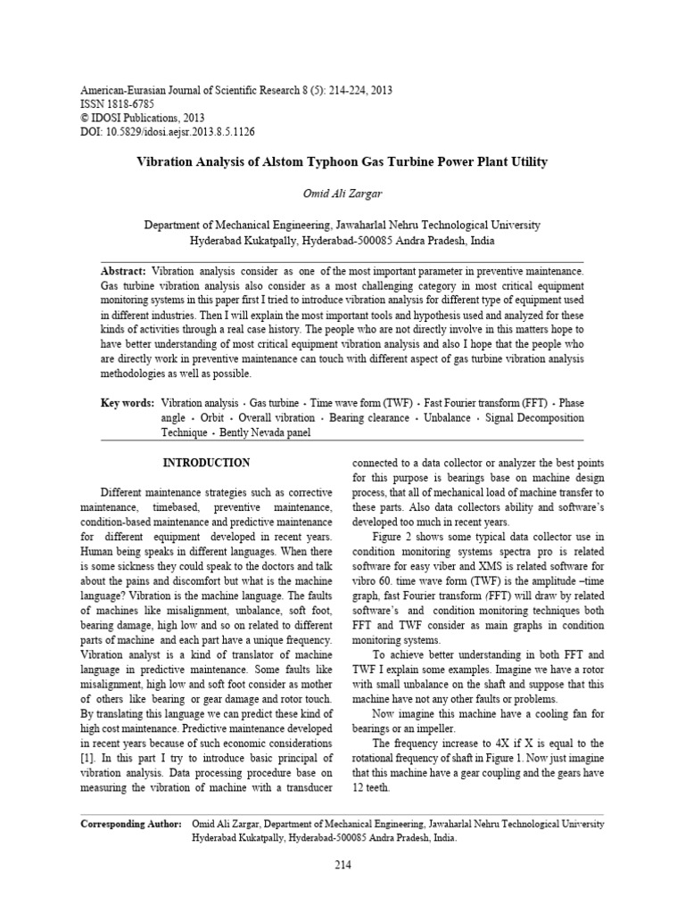 Vibration Analysis of Alstom Typhoon Gas Turbine Power Plant Utility | PDF | Applied And ...