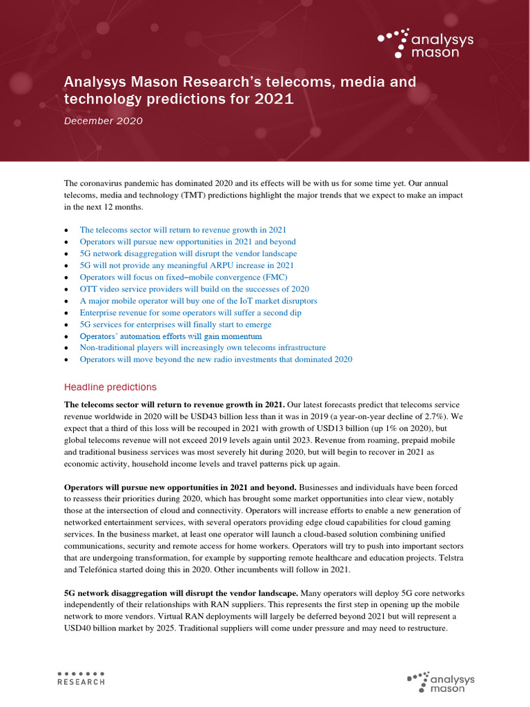 Analysys Mason Predictions 2021 TMT | PDF | Cloud Computing ...