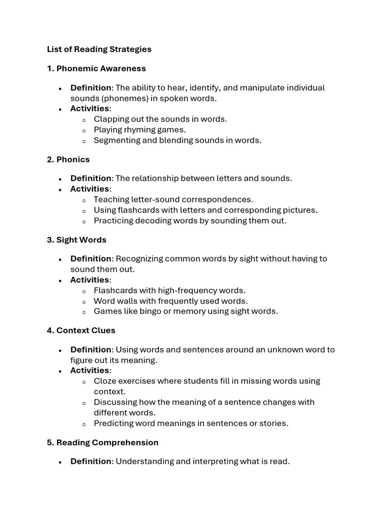 List of Reading Strategies | PDF | Phonics | Cognitive Science