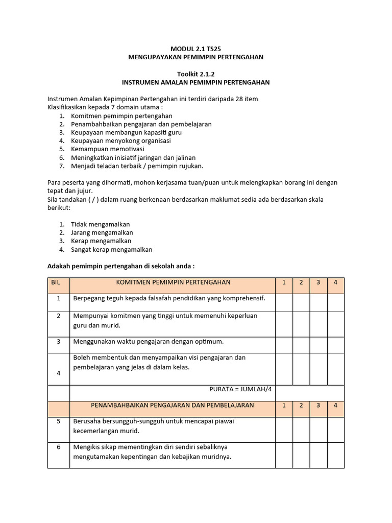 Toolkit 2.1.2 Instrumen Amalan Kepimpinan Pemimpin Pertengahan | PDF Toolkit 2.1.2 Instrumen Amalan Kepimpinan Pemimpin Pertengahan | PDF