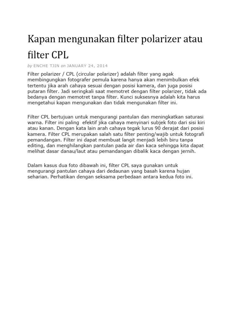 Panduan Penggunaan Filter CPL | PDF | Griya & Taman | Sains & Matematika
