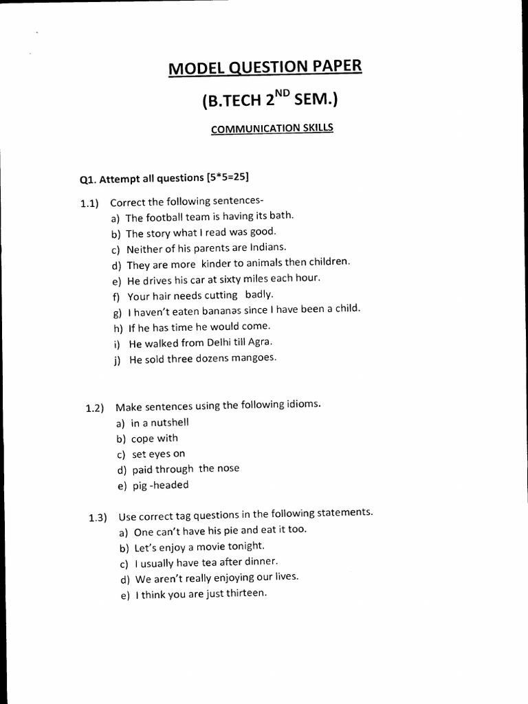 .. Uploads Question Bank Btech 2sem Model Question Paper Communication ...
