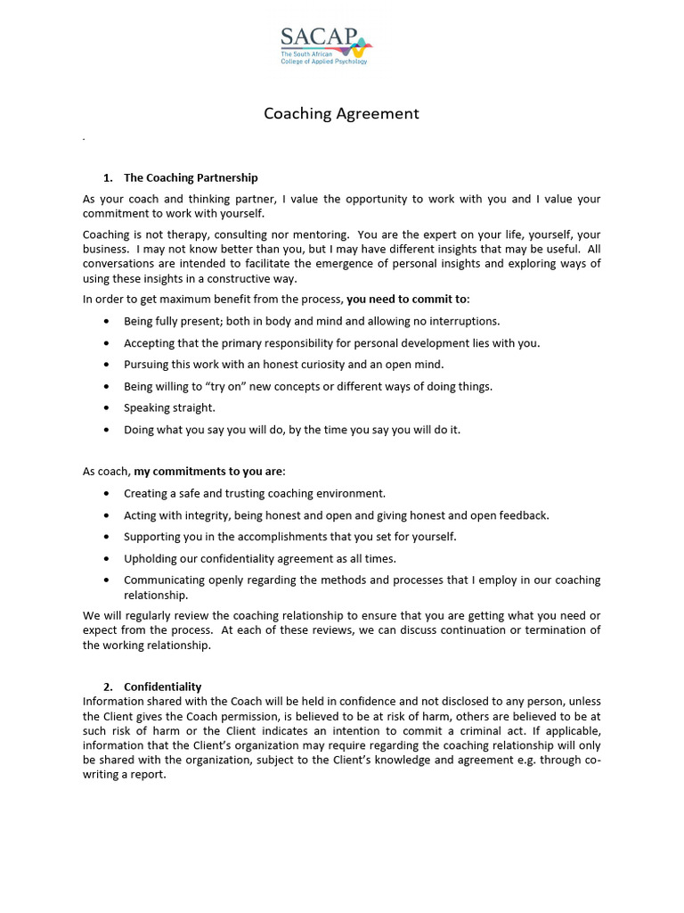 Coaching Agreement With Coachee (Signed) | PDF | Confidentiality ...