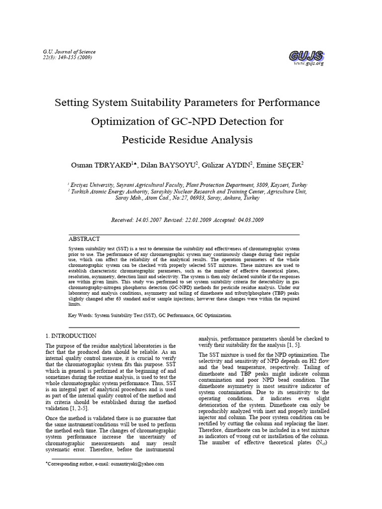 Setting System Suitability Parameters For Performance Optimization of GC-NPD Detection For ...