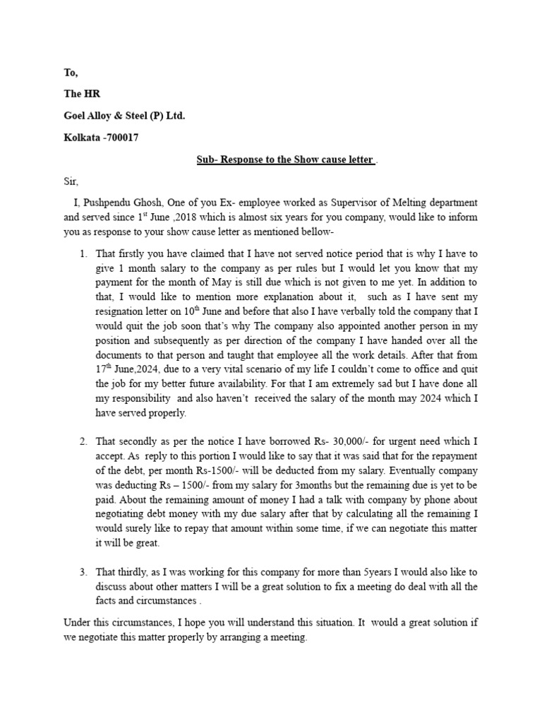Response To Show Cause Letter | PDF | Salary