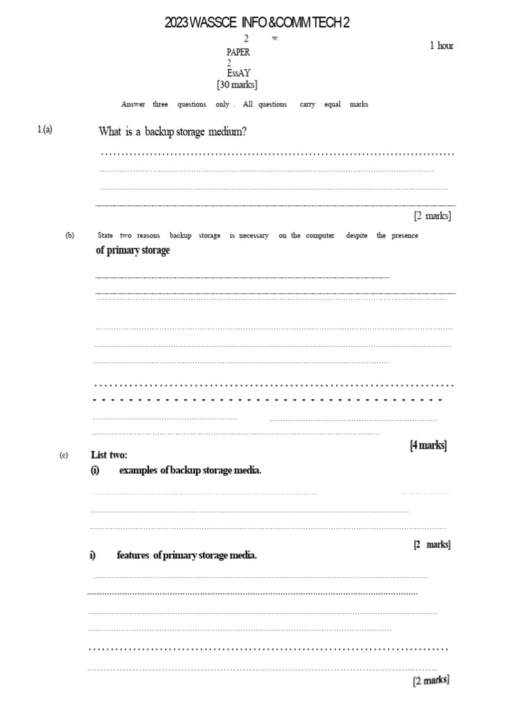 2023 WASSCE Info & Comm Tech Paper 2 | PDF | Data | Data Management