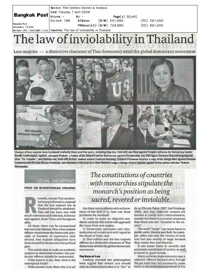 3 The Law of Inviolability in Thailand Lese Majeste - A Distinctive ...