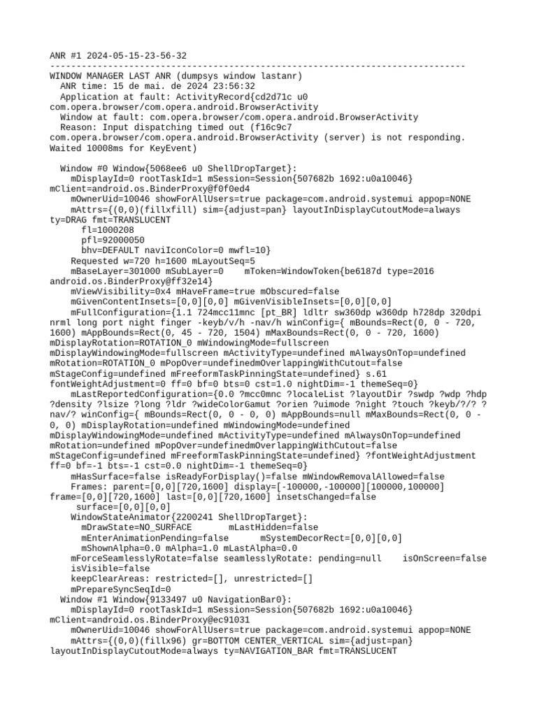 Dumpsys ANR WindowManager | PDF | Mobile Computers | Arm Architecture