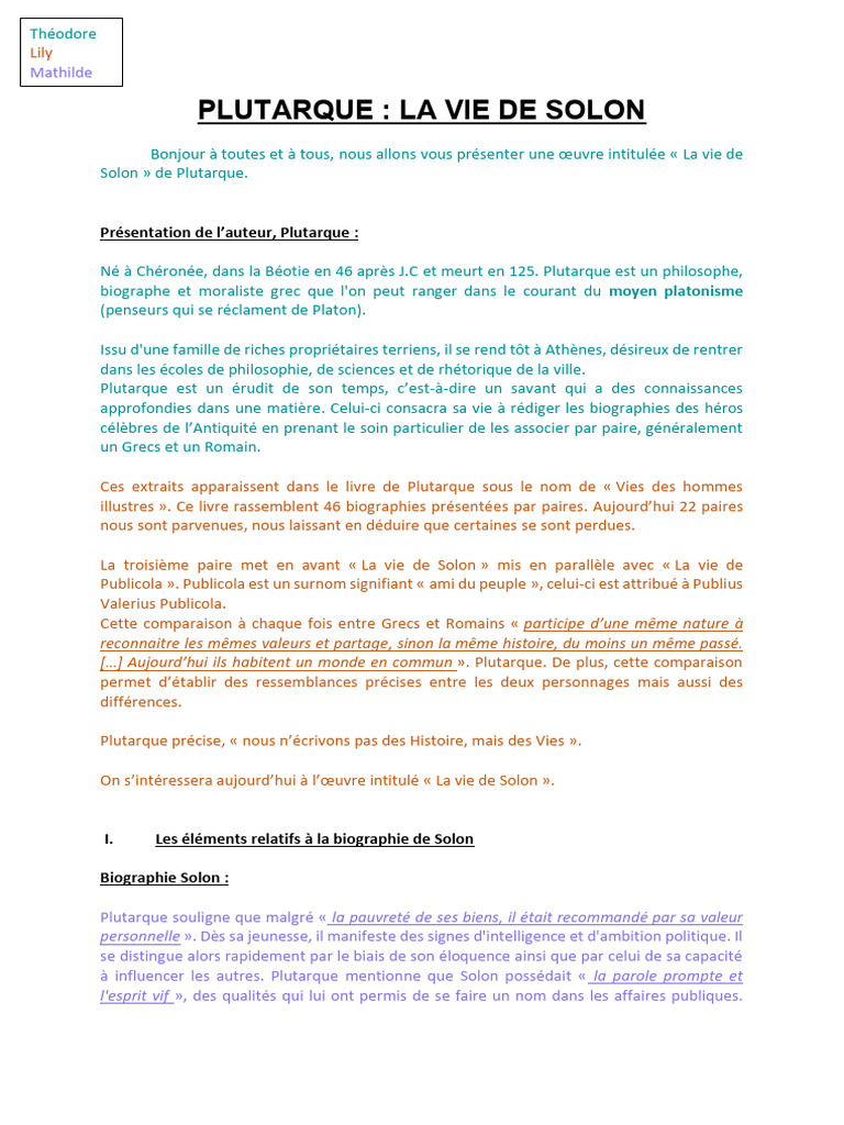 La Vie de Solon | PDF | Tyran | Plutarque