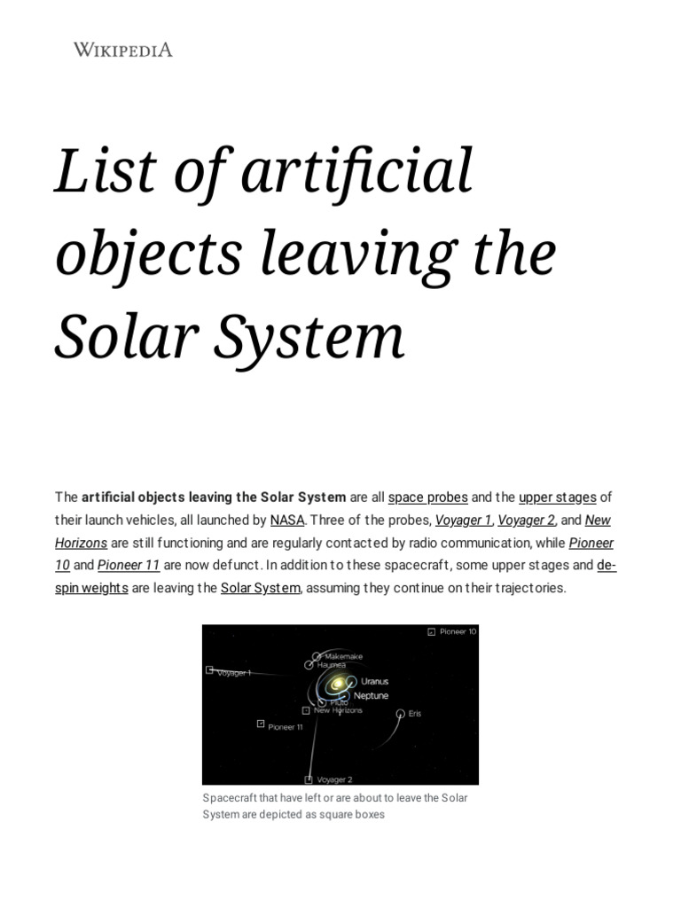 List of Artificial Objects Leaving The Solar System - Wikipedia | PDF ...