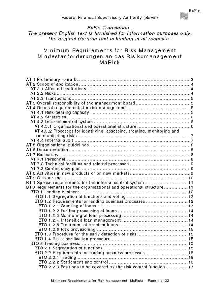 Minimum Requirements For Risk Management Mindestanforderungen An Das ...