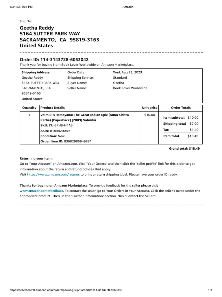 Amazon Packing Slip Example | PDF