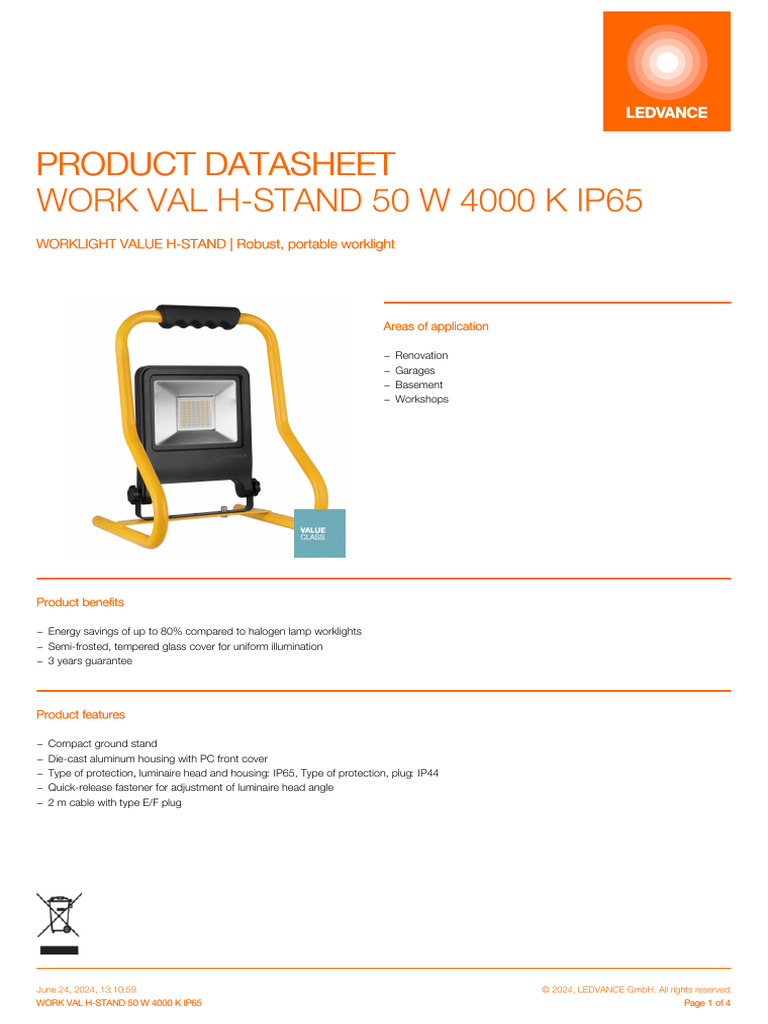 WORK VAL H STAND 50 W 4000 K IP65 en | PDF | Mains Electricity ...