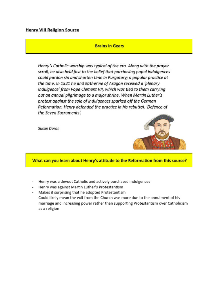 Henry VIII Religion Source | PDF | History | Religion & Spirituality