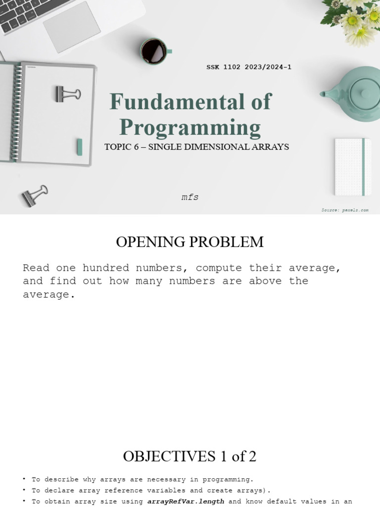 TOPIC 6 Â SINGLE DIMENSIONAL ARRAYS | PDF | Data Type | Parameter (Computer Programming)