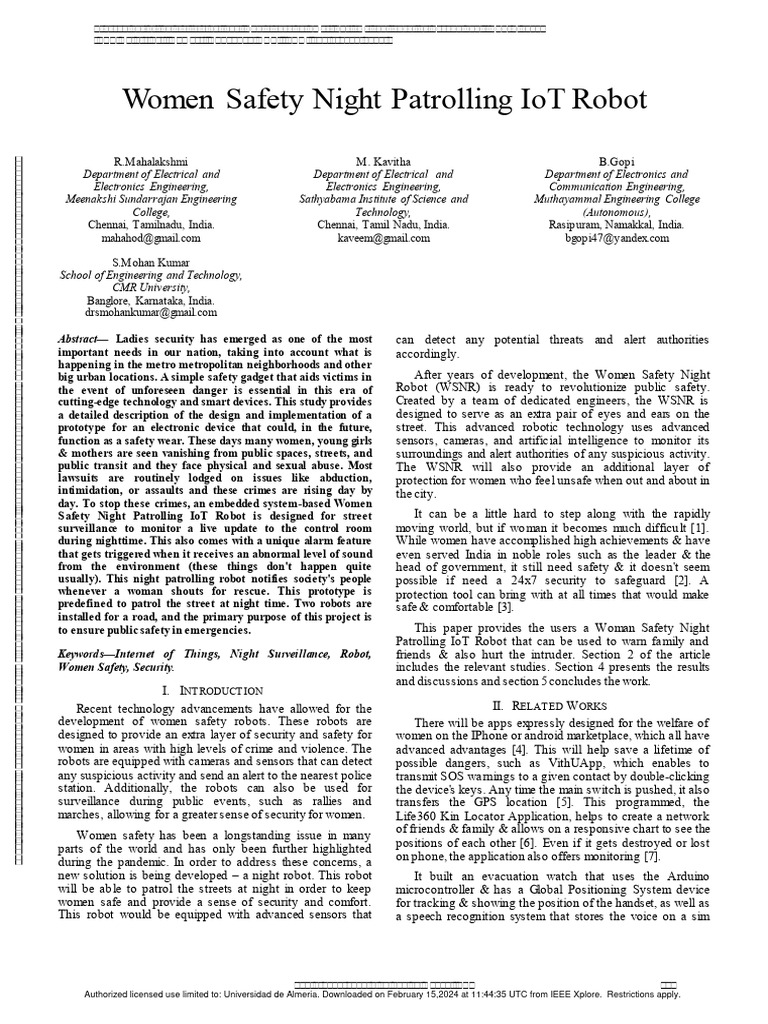 Women Safety Night Patrolling IoT Robot | PDF | Internet Of Things ...