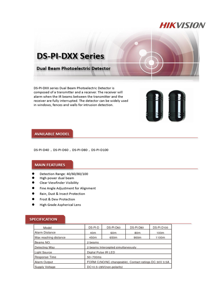Hikvision - Dual-Beam-Photoelectric-Detector DS-PI-DXX-Series | PDF