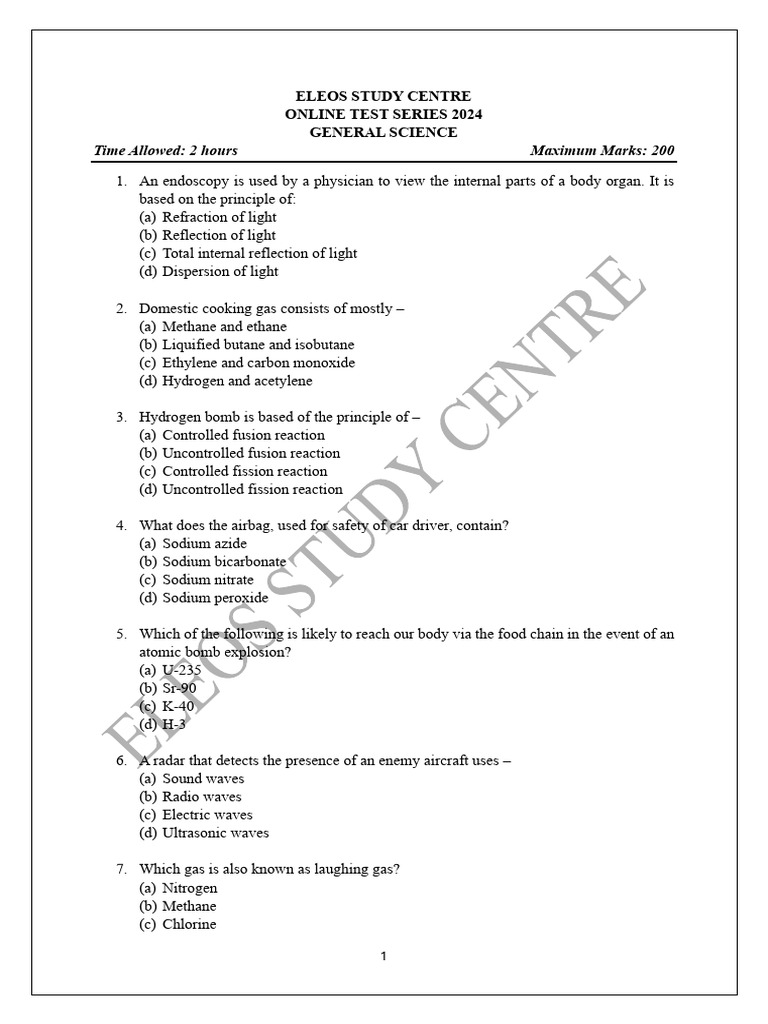 General Science Online Test 2024 | PDF | Ethanol | Kinetic Energy