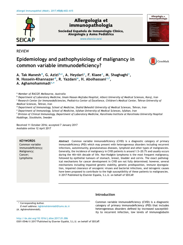 Epidemiology and Pathophysiology of Malignancy in Common Variable ...