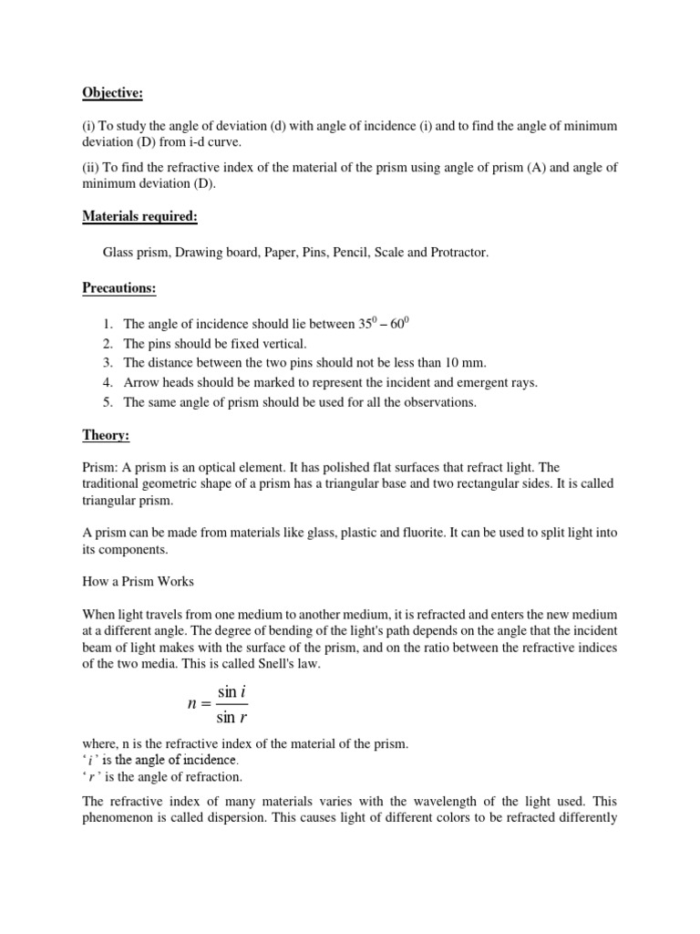 Angle of Min. Deviation | PDF | Refraction | Refractive Index