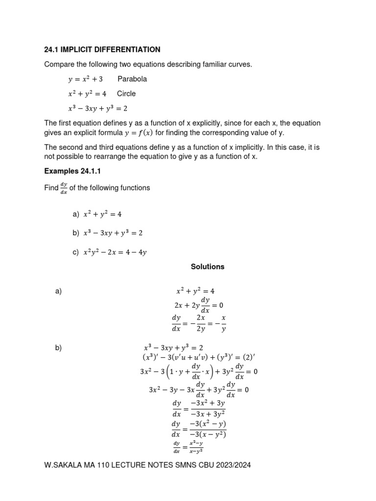 Implicit Differentiation & Derivatives | PDF | Function (Mathematics ...