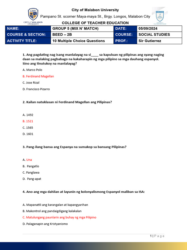 Social Studies Questions | PDF