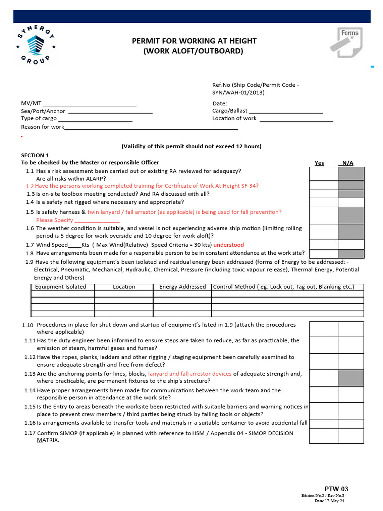 PTW 03 - Work at Height Permit | Download Free PDF | Ships