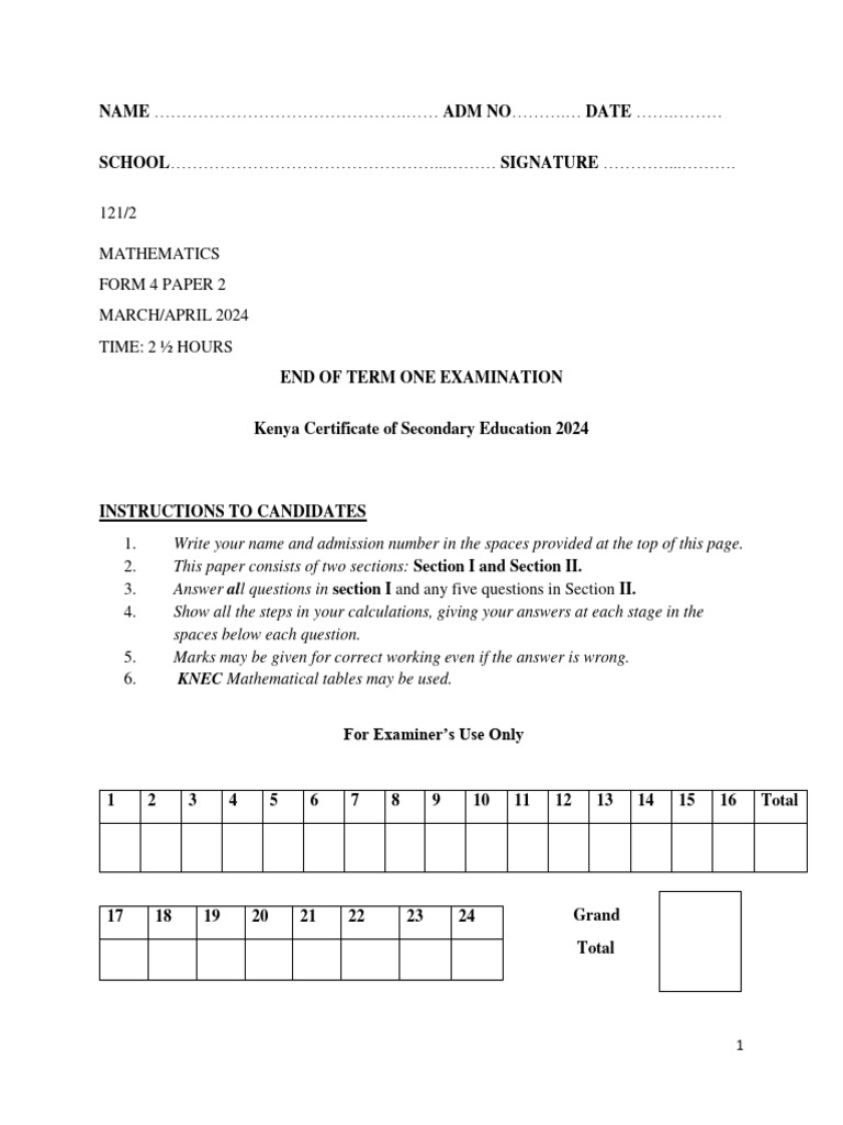 Mathematics f4t1 Pp2 2024 - Qs | PDF | Applied Mathematics | Mathematics