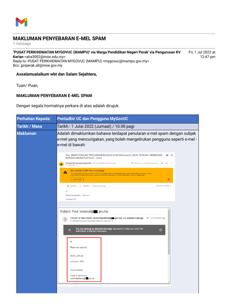 Gmail - MAKLUMAN PENYEBARAN E-MEL SPAM | PDF