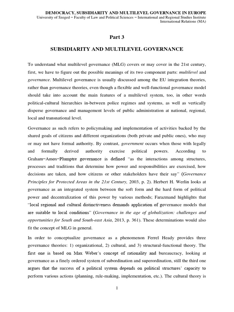 Understanding Subsidiarity in Governance | PDF | Governance | European ...