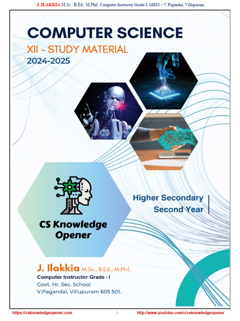 Xii Cs em Study Material 2024 2025 | PDF | Scope (Computer Science) | Parameter (Computer ...