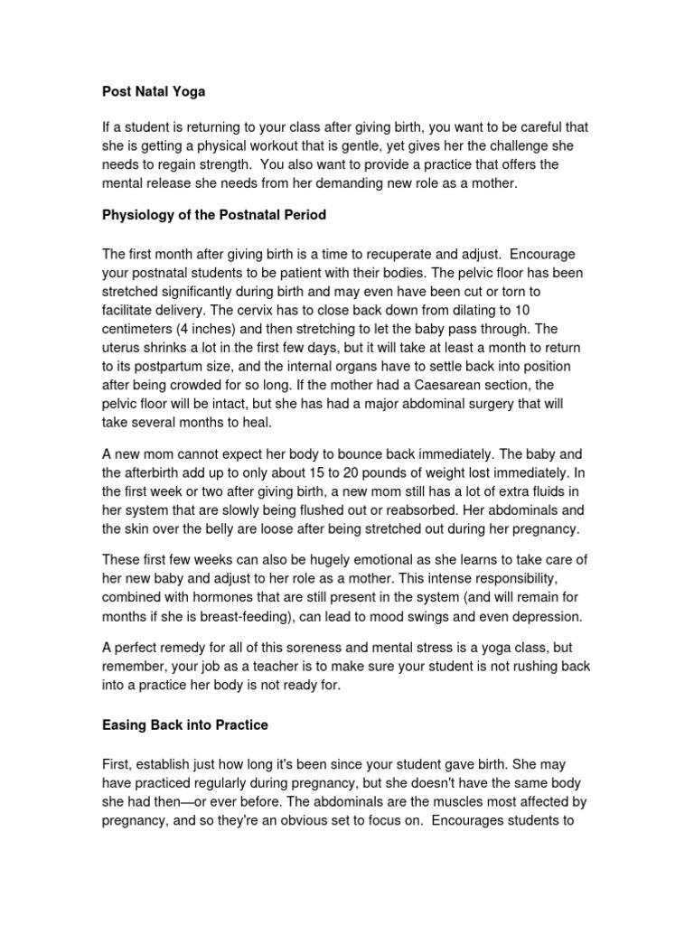 Postnatal Yoga Pdf Postpartum Period Human Reproduction