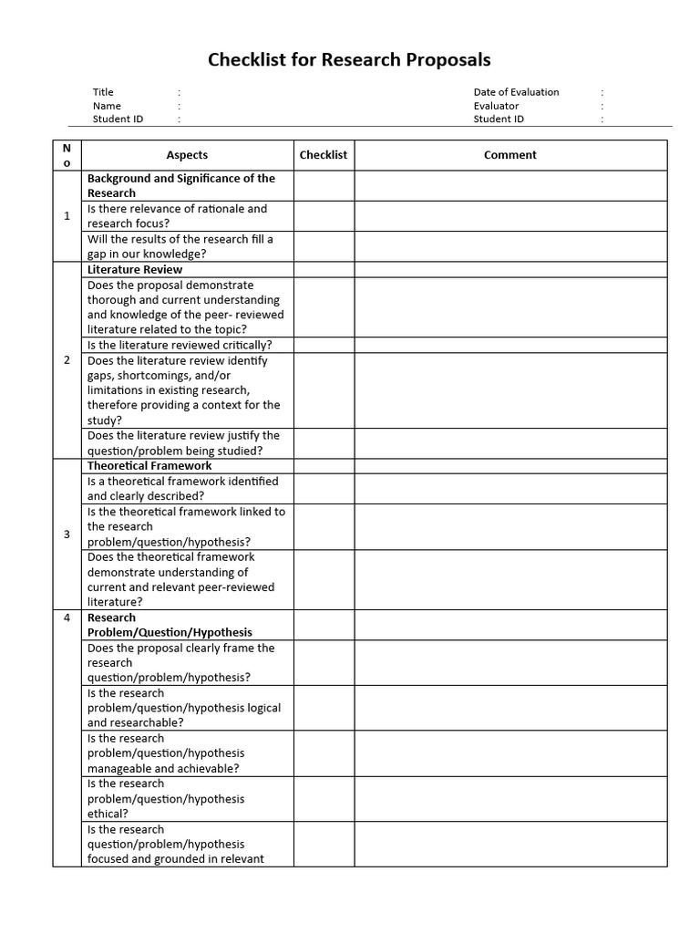 Research Proposal Checklist | PDF | Methodology | Theory