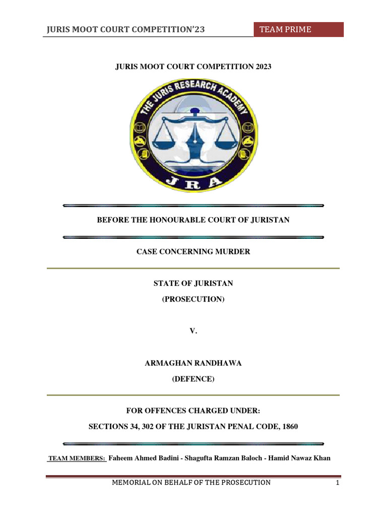 TeamPrime - Memorial For Prosecution | PDF | Jurisdiction | Tibetan ...