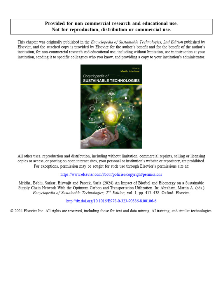 Chapter - Encyclopedia of Sustainable Technologies | PDF | Bioenergy | Power Resources